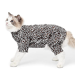Anelekor Leopard Print Small Dogs Pajamas with Leash Hole Puppy Warm Clothes Pet Full Coverage Dog Pjs Doggy Winter Coat Warm Jumpsuit for Cats XS Dogs (A, Medium)