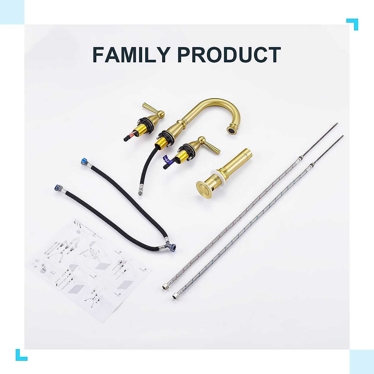 CREA Widespread Bathroom Faucet 3 Hole Brushed Gold Sink Faucet 8 inch with Pop Up Drain 2 Handle 4 inch Faucets for Vanity Lavatory Basin Restroom Bath Sink