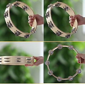 Lightweiht Thicken Wood Handheld Tambourine - Double Row 8 Pairs Jingles, Hand Tambourine Hand Tambourine (25cm(9.8 in))