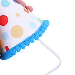 WAHAWU Baby 4th Birthday Party Handmade Hat, Primary Colors Confetti Cone Mini Hat with Multicolored Fur Balls, Stretchable Band, Fits Baby Girls/Boys, 3.5*3.1 inches, Costume Headwear