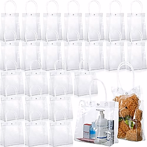 Mimorou 60 Pack Clear PVC Gift Bags with Handles Reusable Plastic Gift Wrap Tote Bags Transparent Shopping Bags for Christmas Party Favors Weddings, 9 x 6.3 x 2.8 Inches and 7.8 x 7.8 x 3.1 Inches