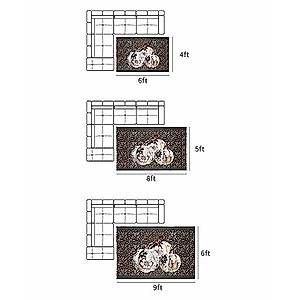 Outdoor Area Rug for Patio,Fall Thanksgiving Pumpkin Black Camping Rugs Indoor Large Floor Mat 5x8ft,White Floral Gold Leaves Outside Carpet for Deck RV Picnic Porch Backyard Bedroom Living Room