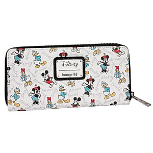 Loungefly Disney Wallet Mickey Minnie Mouse Daisy Donald Duck Zip Clutch White Saffiano Faux Leather