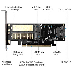 3 in 1 NGFF and MSATA SSD Card,M.2 NVME to PCIE/M.2 SSD to III/MSATA to for 2280/2260