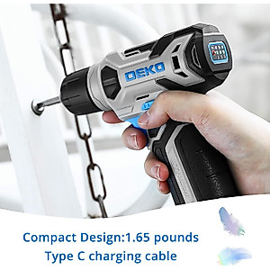 DEKO 8V Cordless Drill, Drill Set with 3/8"Keyless Chuck, Built-in LED, Type-C Charge Cable, 42pcs Acessories, Power Drill for Drilling and Tightening/Loosening Screws
