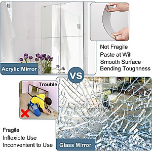 JUNEBRUSHS 4 Pack Self Adhesive Acrylic Mirror, 12X 12 Inch Mirror Tiles,Flexible Plastic Mirror Sheets Wall Stickers,2MM Thick Mirror,Frameless Small Mirror