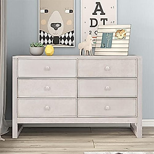 Merax Dresser, Antique White Modern Farmhouse Wood Bedroom with 6, Wide Chest Closet, Clothes, Kids, Baby, TV Stand with Drawers