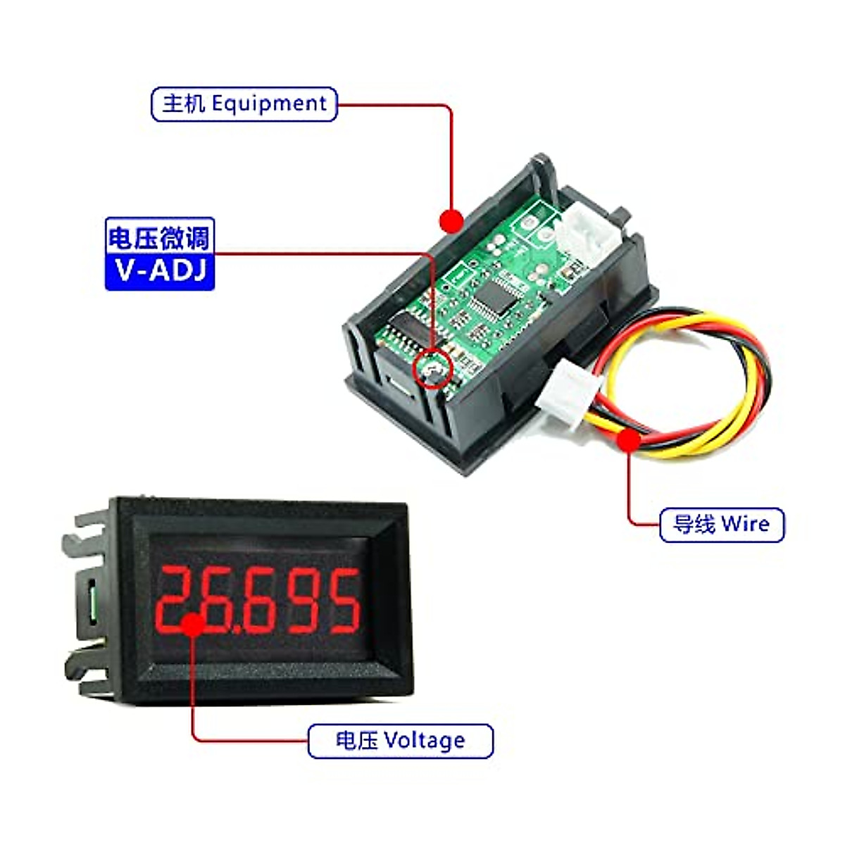 Eaglerich Mini Car LED Display Digital Voltmeter DC 4-30V 0.36" 5 Digit Voltage Panel Meter Red 3 Wires