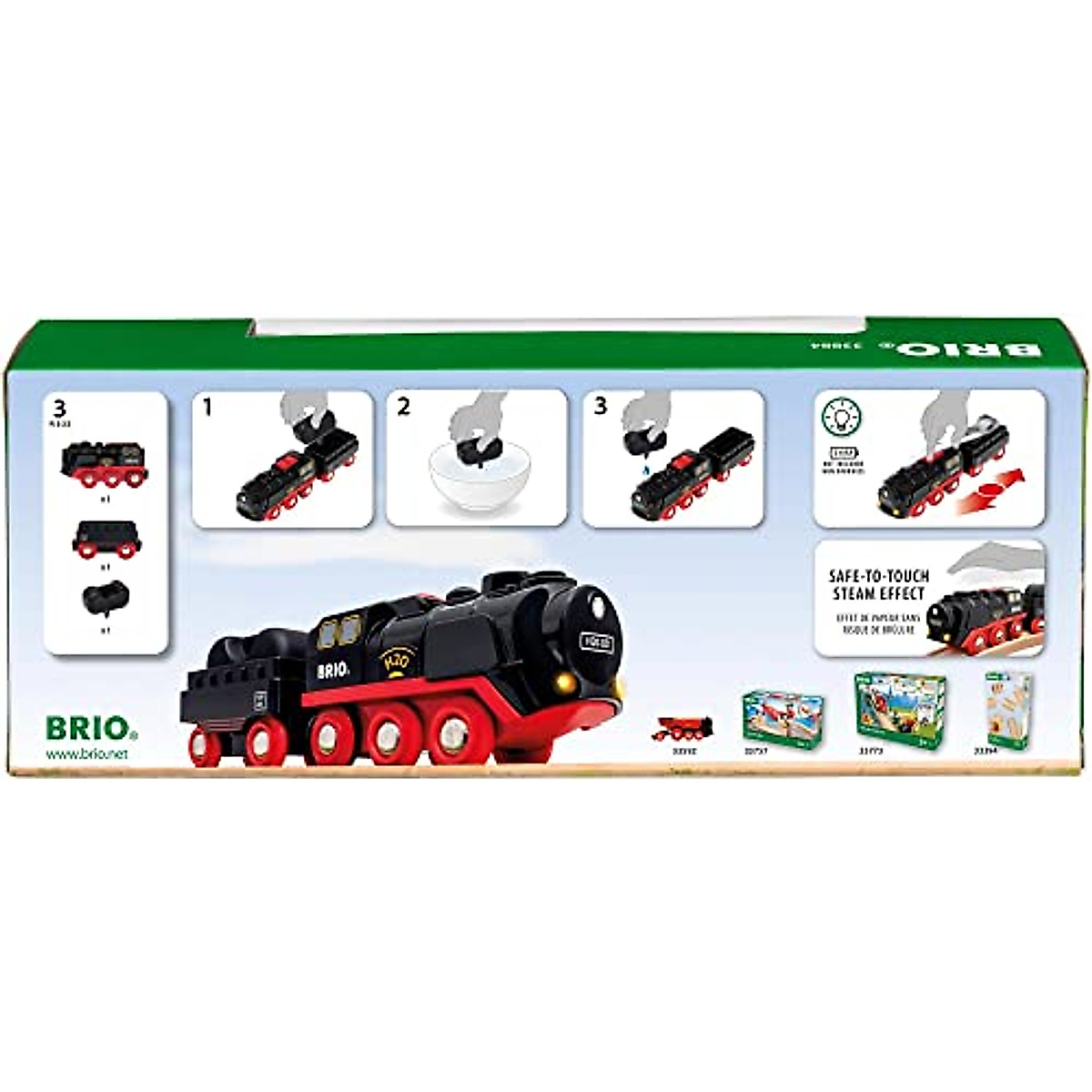 Brio World 33884 Battery-Operated Steaming Train | Toy Train with Light and Steam Effects for Kids Age 3 and Up, Black