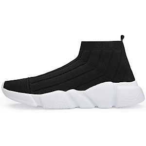 Santiro Men's Running Shoes Breathable Knit Slip On Sneakers Lightweight Athletic Shoes Casual Sports Shoes Black 8 US