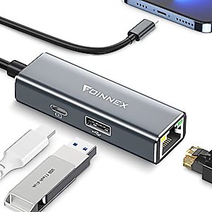 FOINNEX Lighting to Ethernet Adapter, 3 in 1 RJ45 Connector, Apple LAN Network Adapter with USB OTG and Charge Port, Plug and Play with100 Mbps Network Compatible with iPhone/iPad/iPod (1.6FT)