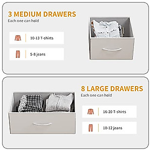 LIVEHOM 11 Dresser Drawer for Bedroom, Chest of Drawers with Side Pockets, Hooks, Fabric Storage Drawer, Steel Frame, Wood Top, Organizer Unit and Pull Handle for Closet, Nursery