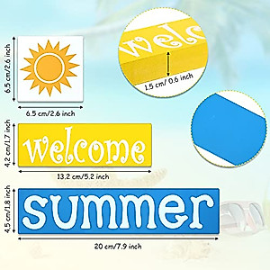 3 Pieces Wooden Welcome Summer Blocks, Farmhouse Wood Welcome Summer Tiered Tray Decor, Rustic Sun Wooden Sign Table Decor for Summer Desk Shelf Window Tiered Tray