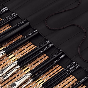Creative Mark Paint Brush Roll Up Case - Bamboo Brush Mat with Tie Closure, 8 Large Pockets for Short and Long Handle Brushes, Breathable Design for Artists, Teachers, Students