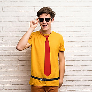 Xtinmee 3 Pcs Halloween Costume Set for Adult Men - Yellow Square Costume Accessories Set with Red Necktie, 3 Stripes Sports Soccer Team Socks, Black Belt for Sponge Cosplay