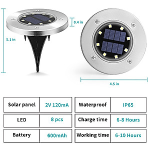 SOLPEX Solar Ground Lights, 8 LED Solar Powered Disk Lights Outdoor Waterproof Garden Landscape Lighting for Yard Deck Lawn Patio Pathway Walkway (8 Pack, Warm White)