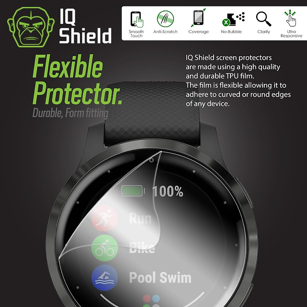 IQShield Screen Protector Compatible with Garmin Vivoactive 4s (40mm)(6-Pack) LiquidSkin Anti-Bubble Clear TPU Film