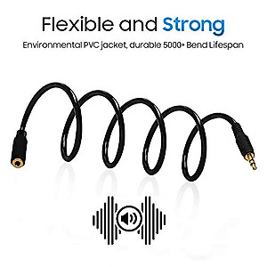 Cmple - Headphone Extension Cable, 3.5mm Jack Extension Male to Female Stereo Audio Adapter Cord, 1/8 TRS Aux Extender Cable - 6 Inches, Black