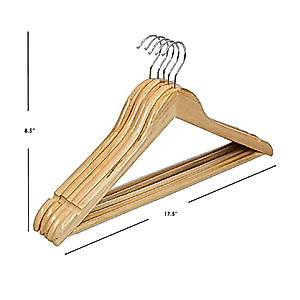 Home Basics 5 Pack Wooden Non-Slip Suit Hangers with Pants Bar – Smooth Finish Solid Wood Coat Hanger 360° Swivel Hook and Cut Notches for Jacket, Pant, Dress Clothes Hangers (Natural)
