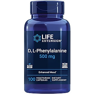 Life Extension D, L-Phenylalanine Capsules, 500 mg – Supports Mood Health, Promotes Neurotransmitter Health – Gluten-Free, Non-GMO, Vegetarian – 100 Capsules
