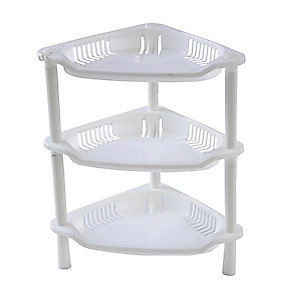 Typutomi 3 Tier Shower Caddy Organizer Shelf Corner, Plastic Countertop Shelf Multifunctional Hollow Out Desktop Rack Cosmetic Storage Holder Organizer for Bathroom Kitchen Dresser(White)