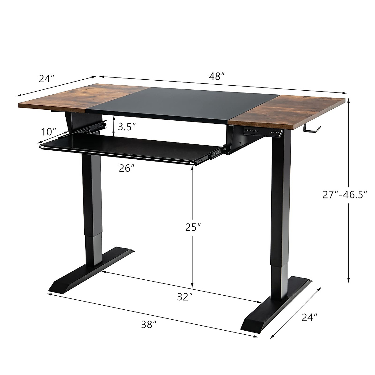 Tangkula Standing Desk with Keyboard Tray, Height Adjustable Electric Sit Stand Desk with Splice Board, Anti-Collision Technology & 2 Hooks, 48 x 24 Inch Stand Up Workstation for Home Office