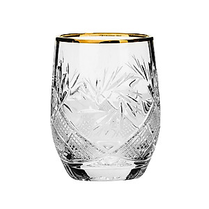 SET of 6 Russian Cut Crystal Shot Shooter Glasses 24K Gold Rimmed 1.7 Oz. Vodka Liquor Old-fashioned Glassware Hand Made