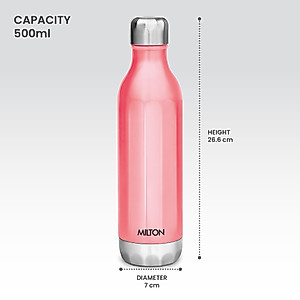Milton Bliss 600 Vacuum Insulated Thermosteel Water Bottle/Flask | 18 oz | 540 ml | 24 hours Hot & Cold, 18/8 Stainless Steel, BPA Free, Food Grade, Leak-Proof | Pink