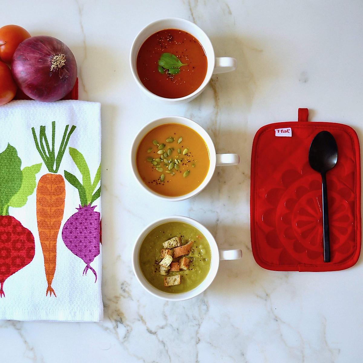 T-fal Textiles 30948 Medallion Design 100-Percent Cotton Silicone Pot Holder, Red, Individual