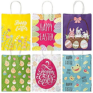 JOYIN 24 Pcs Easter Gift Bags Bunny Paper Bags with Handle for kids Easter Egg Hunts, Large Party Favors Candy Goodie Treat Bags Bulk Gift Wrapping