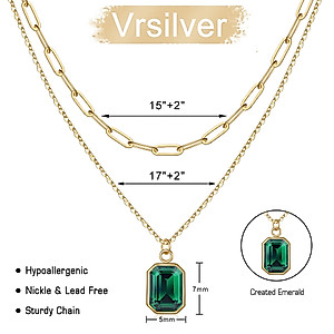 Vrsilver Birthstone Necklace for Women, Layered Gold Necklaces for Women Trendy Emerald Necklaces for Women May Birthstone Necklace for Girls Birthday Gifts for Women Gold Layered Necklaces for Women