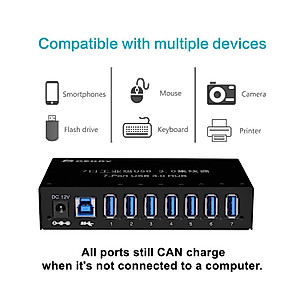 GEKRY USB 3.0 Hub, USB Data Hub, Metal Case Mountable 7-Port Powered USB Hub 3.0 with 36W AC Adapter-Type A