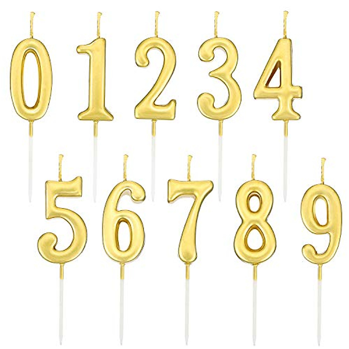 Yaomiao 10 Pieces Birthday Numeral Candles Cake Numeral Candles Number 0-9 Glitter Cake Topper Decoration for Birthday Party Favor (Gold)