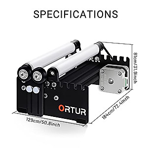 ORTUR Rotary Roller YRR 2.0, 360° Y-axis Laser Rotary Roller for Engraving Cylindrical Objects Cans, 7 Adjustment Diameters, Min to 8mm, Compatible with Most Laser Engravers