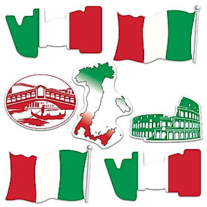 Beistle 53674 Italian Cut Outs 14 Piece Italy Decorations International Around The World Party Supplies, 12"-16", Red/White/Green/Black
