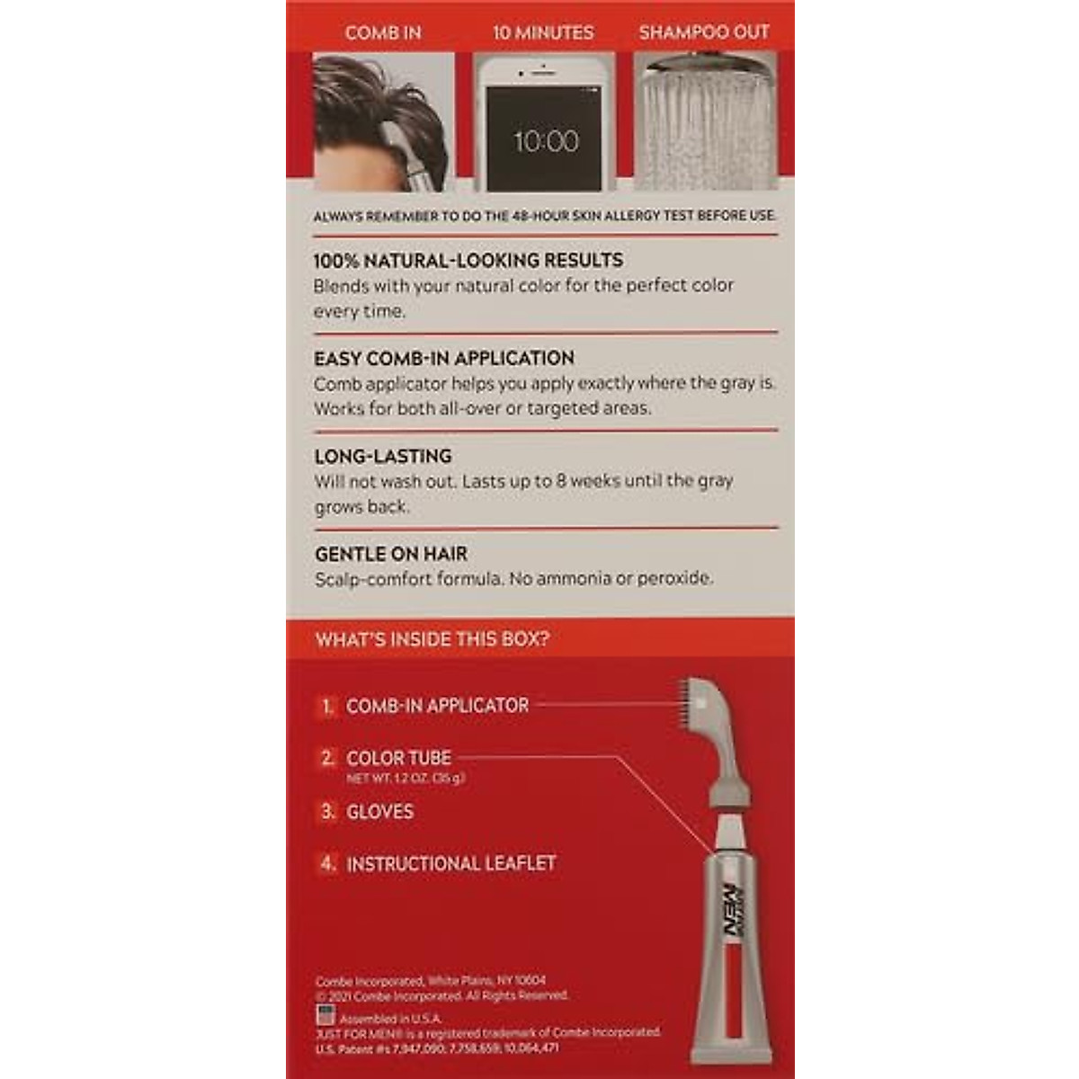 Just For Men Easy Comb-In Color Mens Hair Dye, Easy No Mix Application with Comb Applicator - Real Black, A-55, Pack of 1