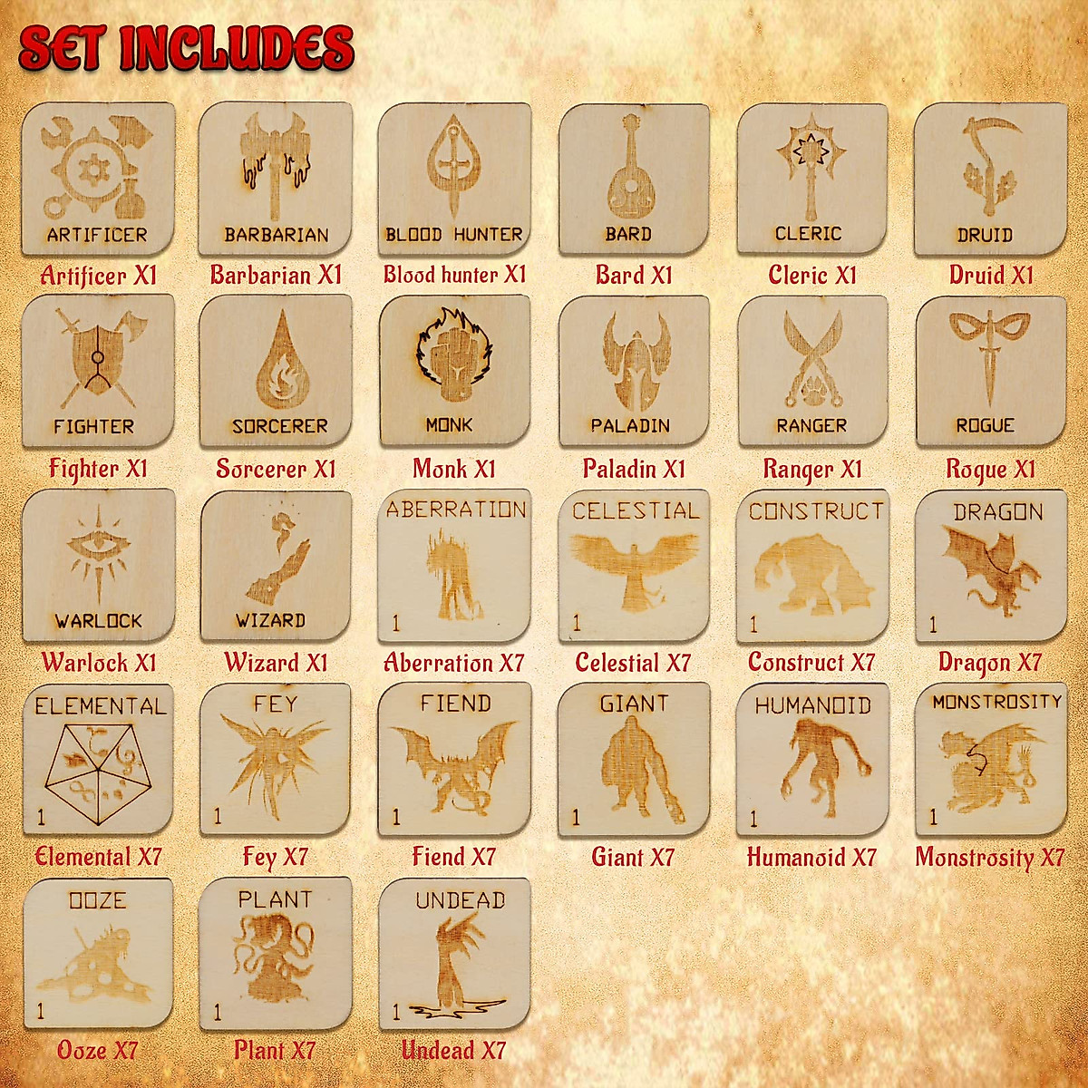 D&D Tabletop Game Tokens Fantasy RPG Hero and Monster Token Set of 112 Pieces Perfect for Dungeons & Dragons and Pathfinder (Wooden)