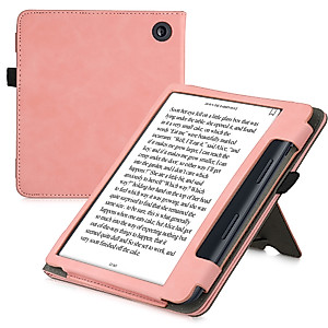 kwmobile Case Compatible with Kobo Sage - Cover Faux Nubuck Leather e-Reader Flip Case - Dusty Pink