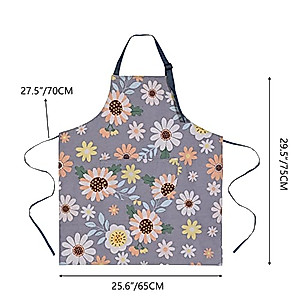 ARBINSON 2 Pack Floral Apron for Women with Pockets, Adjustable Cotton Chef Aprons for Kitchen, Cooking, BBQ & Grill (Green/Leaves)