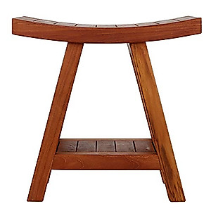 Bare Decor Niles Bench Stool with Shelf in Solid Teak Wood, Brown