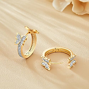 Richapex Women's Small Gold Butterfly Hoop Earrings, Hypoallergenic, Dainty, Lightweight, Easy to Wear