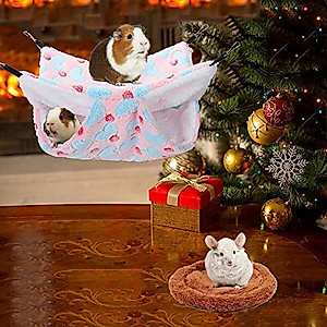 2 Pcs Guinea Pig Hamster Hanging Hammock and Warm Bed Soft Mat Set Hamster Mats for Hedgehog Chinchilla Small Pet Cage Hammock Hideout Tunnel Cave Rat Ferret Squirrel Bearded Dragon Small Pet-Pink