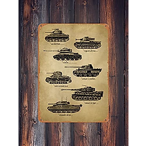 Decleezw WWII Tanks Metal Sign Retro Military Poster Prints Home Bar Pub Wall Decor Gifts for Military 12x8 Inch