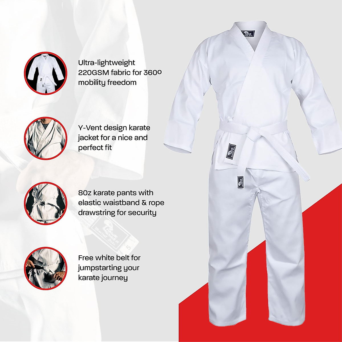Hawk Sports Karate Uniform, Lightweight Karate Gi with Belt for Kids and Adults, Ideal for Martial Arts Training and Sparring, Durable Training Gear, Size 5 (5'9''/170lbs)