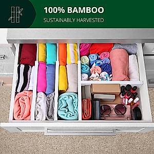 ROYAL CRAFT WOOD Adjustable Bamboo Caddy Expandable Drawer Organization Separators For Kitchen, Dresser, Bedroom, Bathroom and Office, 4-Pack (Large (up to 22)), White