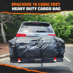 Mockins 16 Cu.Ft. Trailer Hitch Cargo Carrier Bag | 58"x20"x24" Abrasion-Resistant Vinyl Waterproof Cargo Bag for Hitch Carrier | All-Weather Truck Bed Storage Set w/Straps, Bag Lock, & Carry Bag