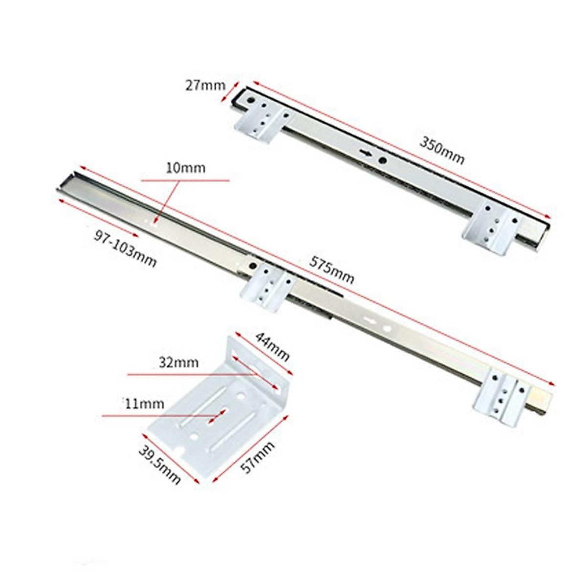 2pcs Computer Desk Drawer Slides Rail Track Hoisting Keyboard Tray Slide Rail Pull Steel Ball Hardware Accessories (Color : Silver, Size : 27mm)