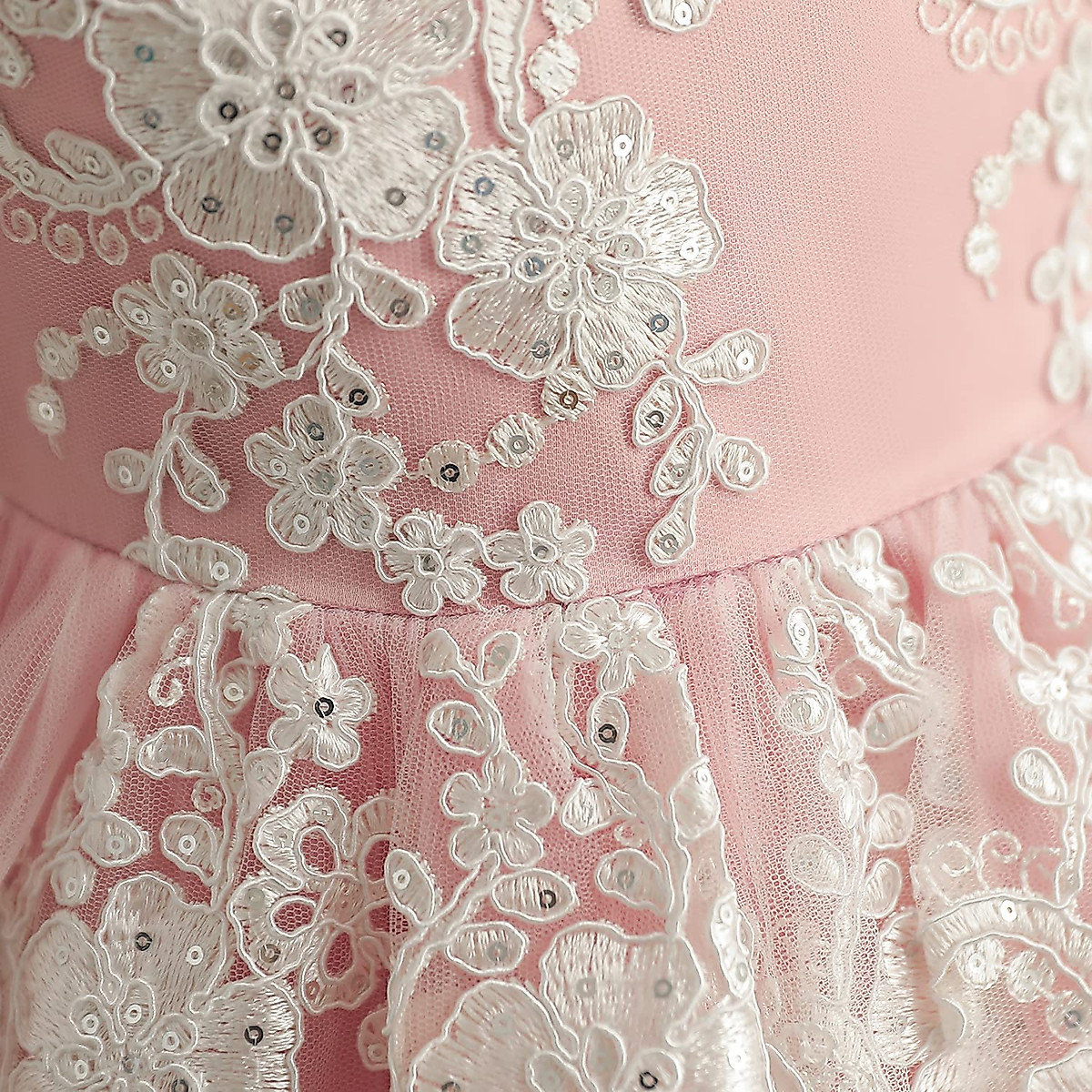 NNJXD Flower Girl Baby Lace Princess Party Pageant Gown Tutu Wedding Dress 790 Pink Size(90) 12-18 Months