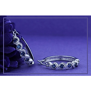 Dazzlingrock Collection Round Blue Sapphire & White Diamond Hoop Earrings | 925 Sterling Silver