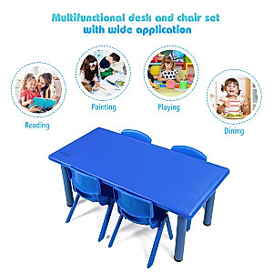Costzon Kids Table and Chair Set, 4 Pcs Stackable Chairs, 47 x 23.5 Inch Rectangular Plastic Activity Table Set for Children Reading Drawing Playing Snack Time, Toddler School Furniture (Blue)